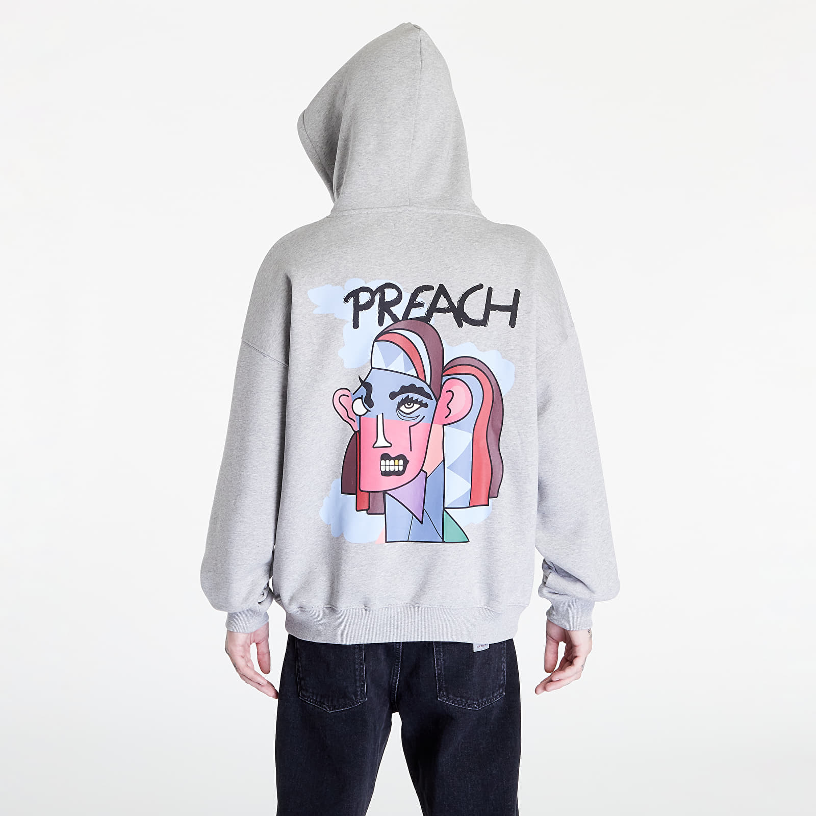 Mikiny PREACH Oversized Cubism Face H GOTS Grey Melange | Queens 💚