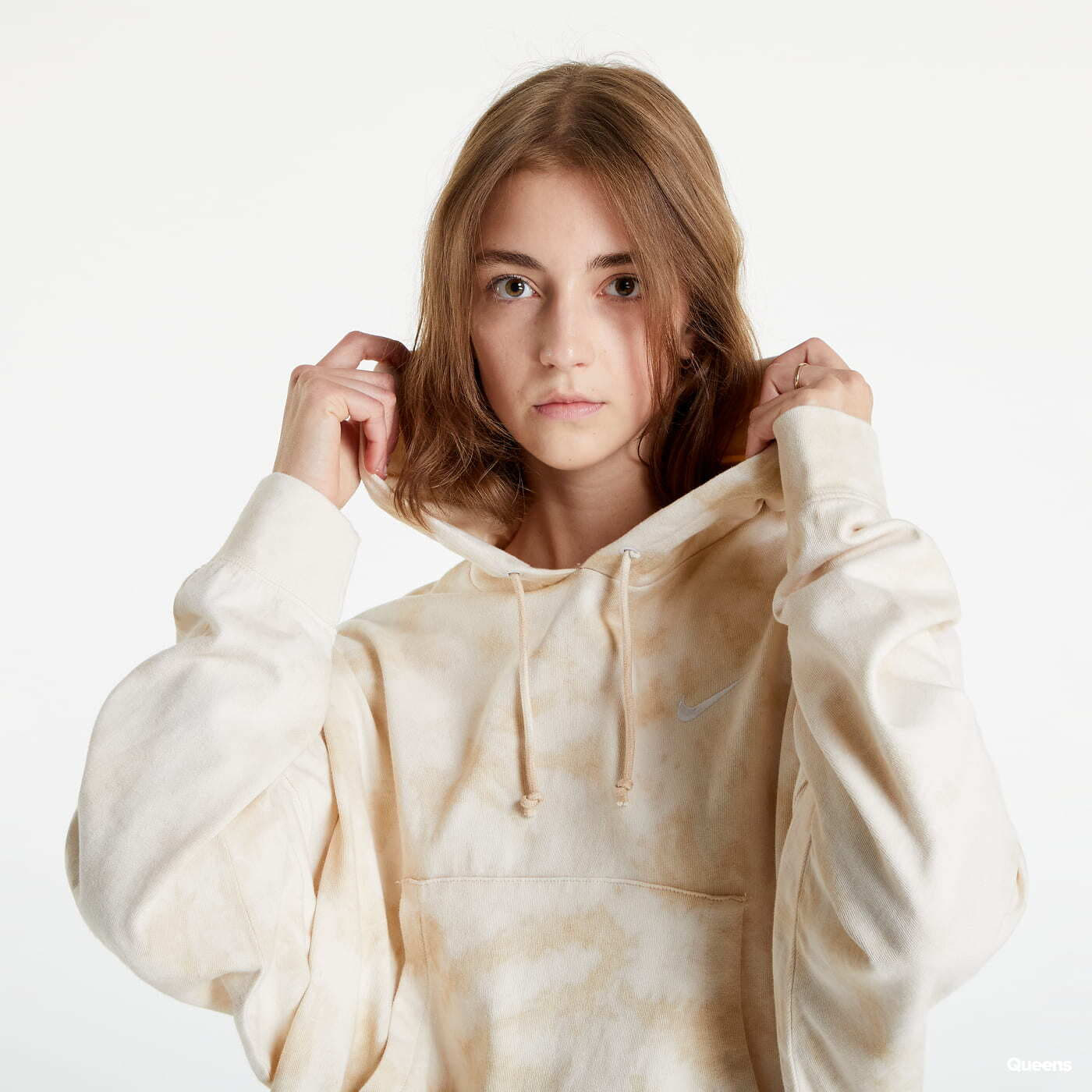 Mikiny Nike NSW Wash Over-Oversized Jersey Hoodie Sanddrift/ White ...