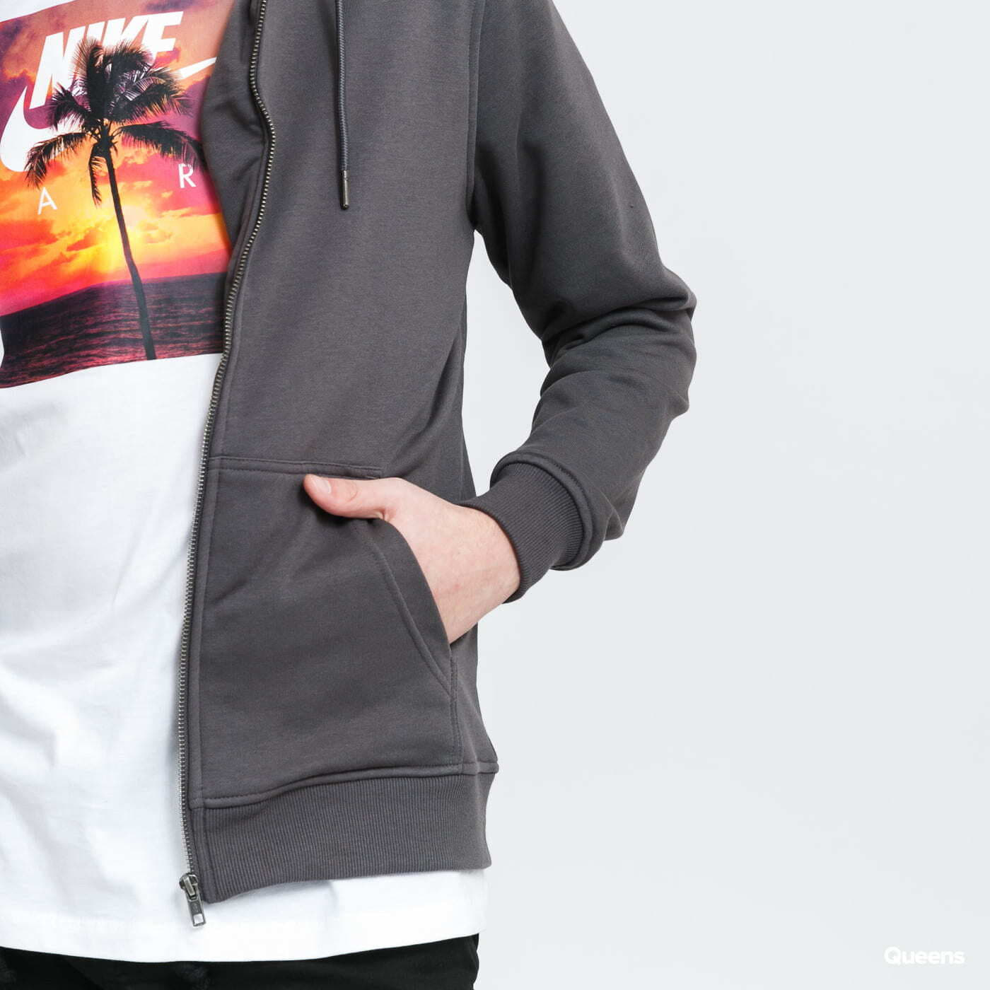 Mikiny Urban Classics Basic Terry Zip Hoody Grey | Queens 💚