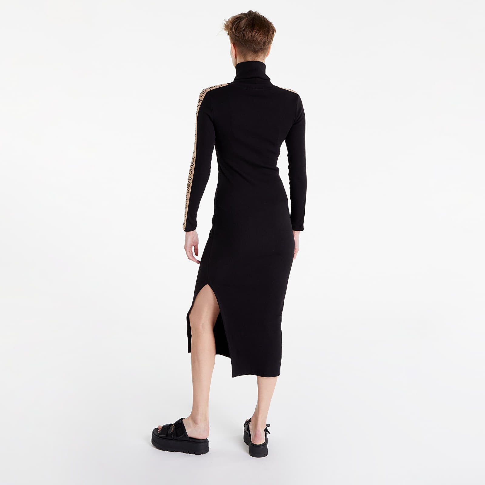 Šaty CALVIN KLEIN JEANS Logo Tape Roll Neck Dress Black | Queens 💚