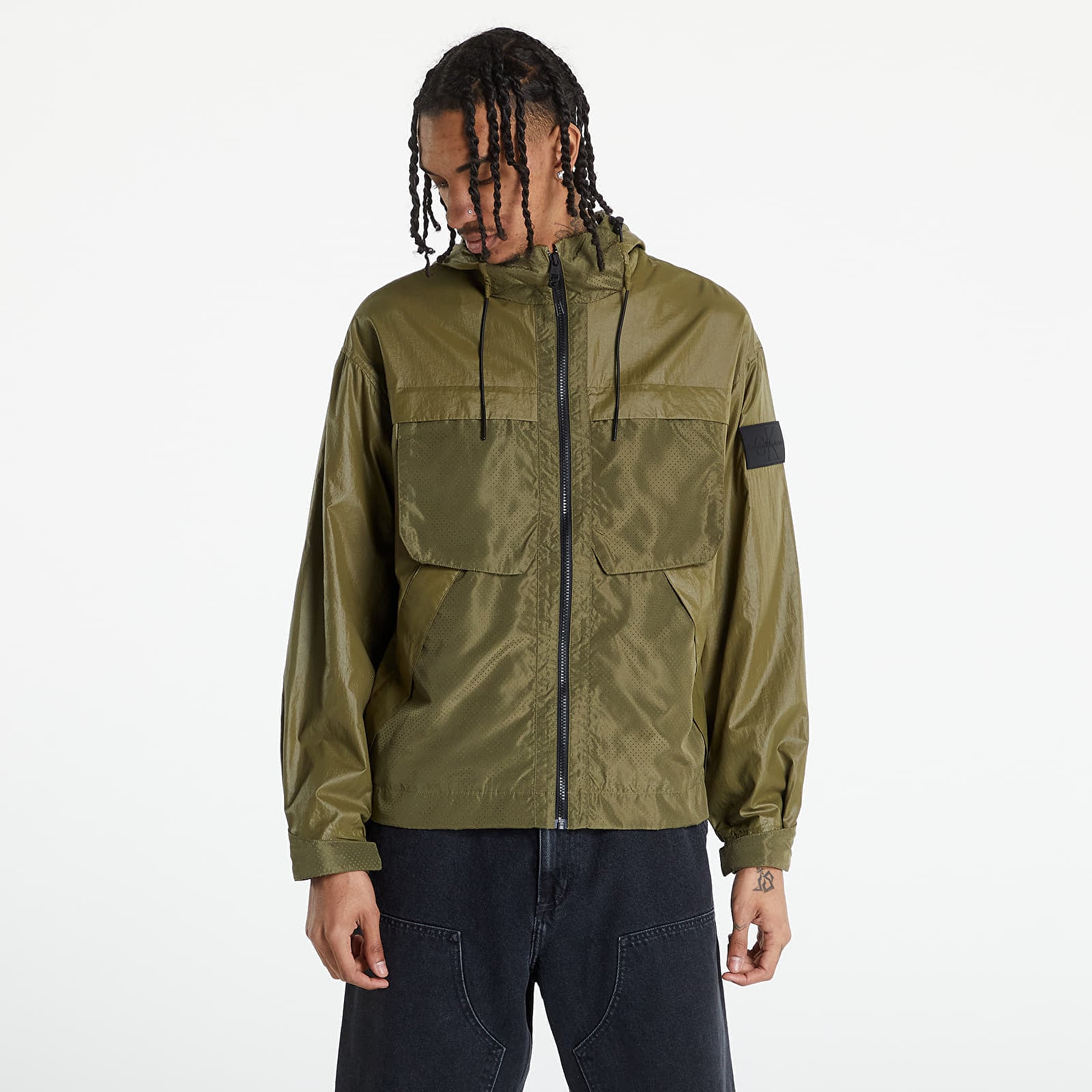 Bundy CALVIN KLEIN JEANS Perforated Wet Look Jacket Burnt Olive | Queens 💚