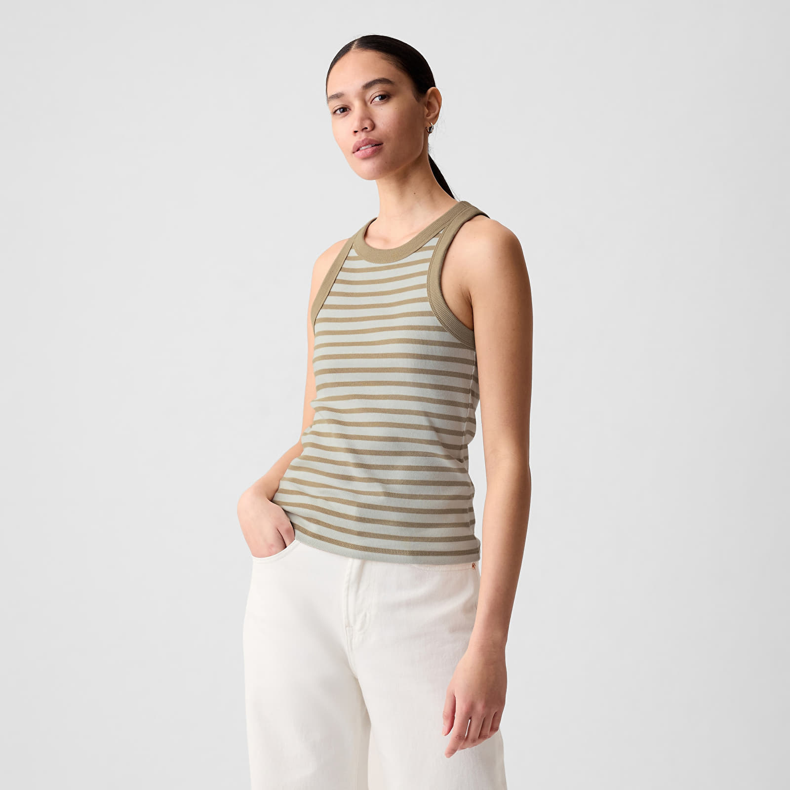 Tílka GAP Modal Rib Halter Khaki Stripe | Queens 💚