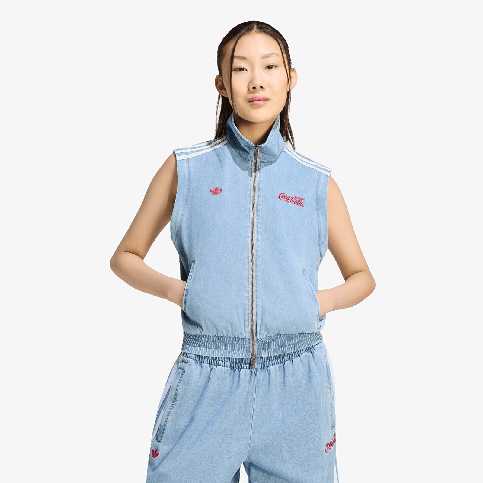 adidas x Coca Cola Firebird Reg Denim Track Top Light Denim | Queens